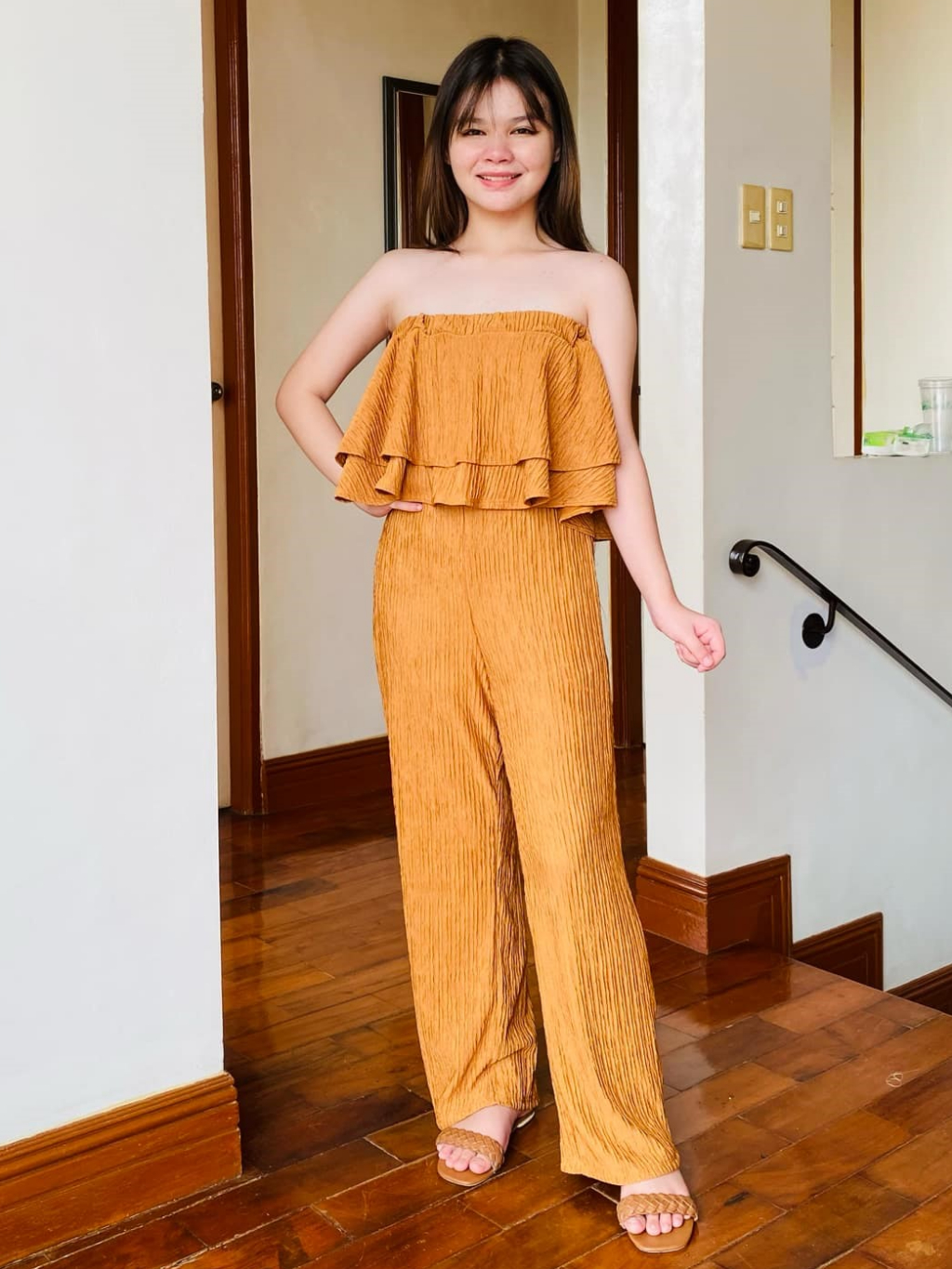 Teens Flowy Double Ruffle Tube Crop Top Bark Crepe Women Casual Terno ...