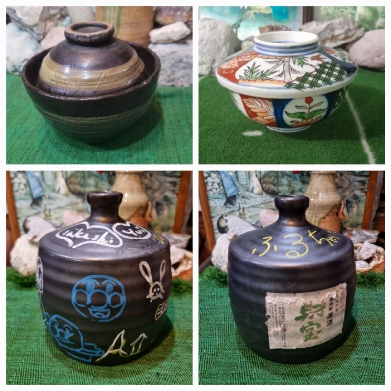 Japan surplus Canisters bowls w/ cover Food storage clay pots jars ...