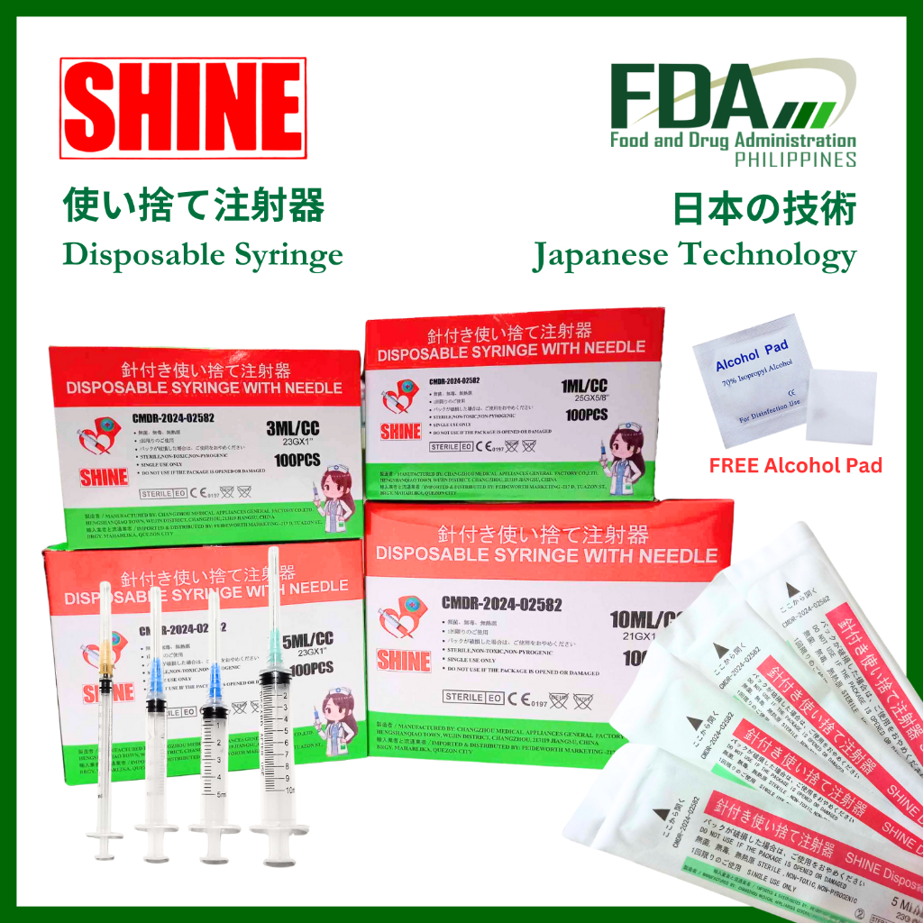 SHINE Disposable Syringe Injection (1cc, 3cc, 5cc, 10cc) Japanese Sold ...