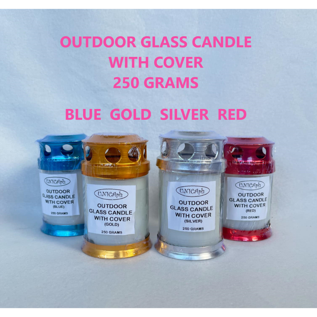 OUTDOOR GLASS CANDLE WITH COVER WINDPROOF 24HOURS BURNING TIME SILVER ...