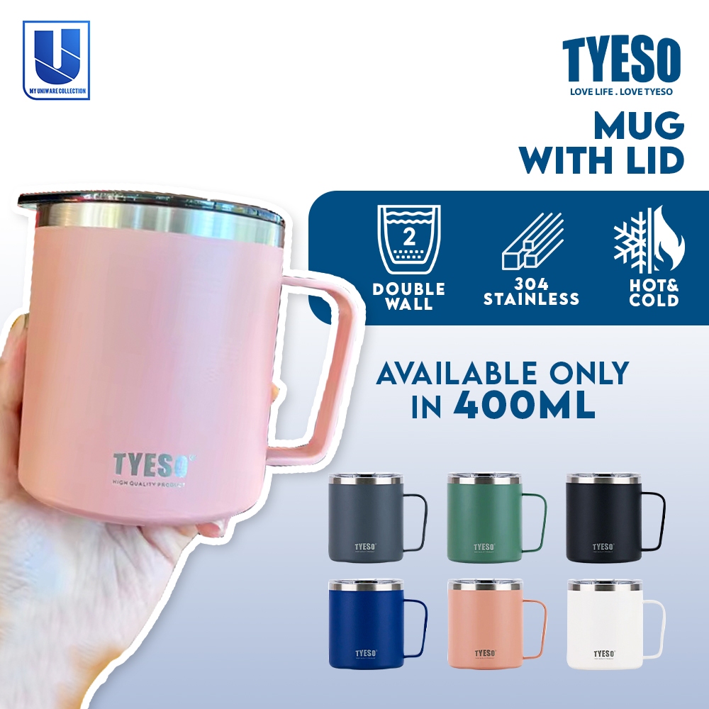 Tyeso Coffee Mug with Handle 400ml Vacuum Insulated Tumbler Hot And Cold Stainless Steel Mug ...