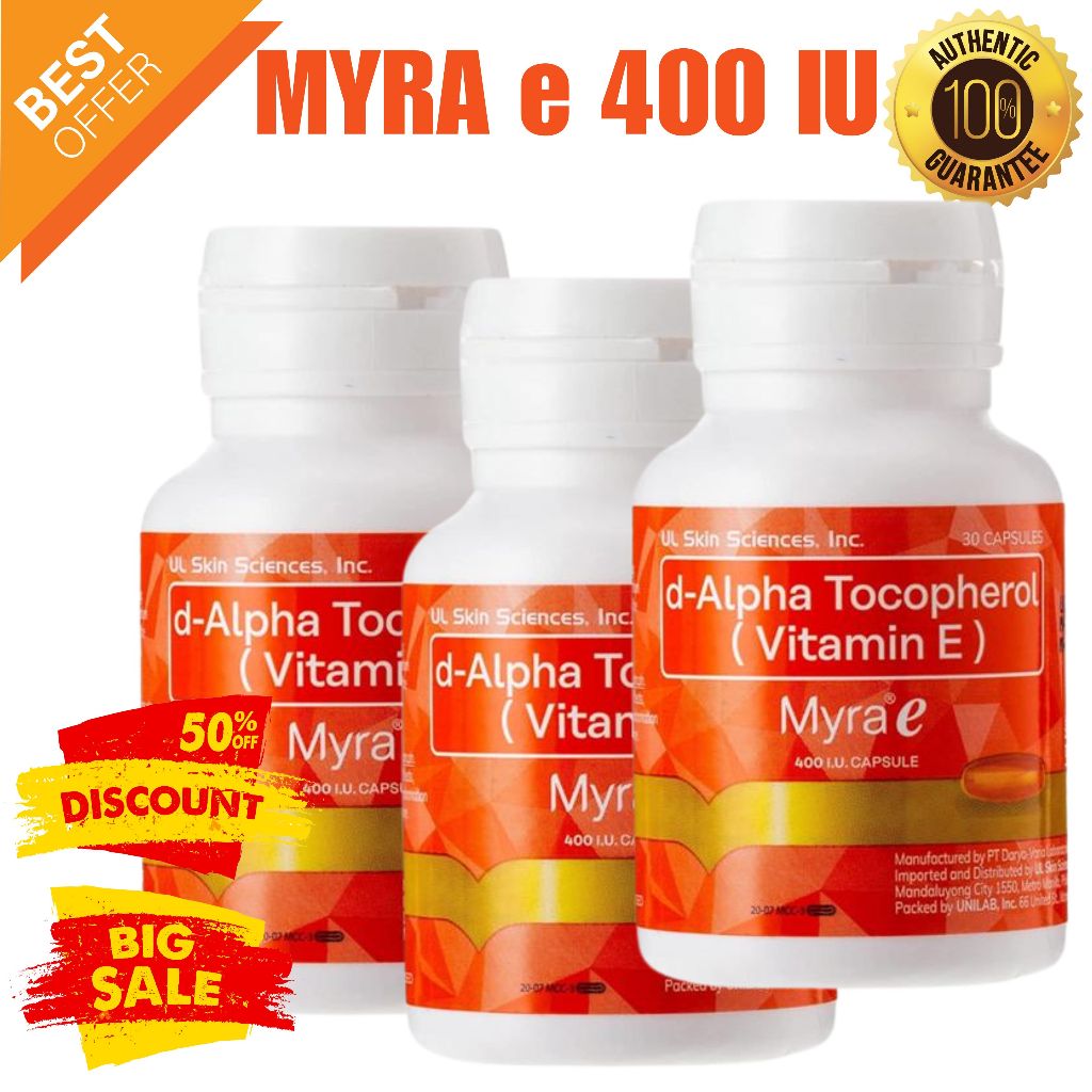 Myra E d-Alpha Tocopheryl Acetate (Vitamin E) 30 Capsules 400 I.U | Shopee Philippines