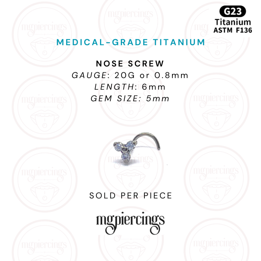 MGPIERCINGS Triple Gem Medical-Grade Titanium G23 ASTM F136 Nose Screw ...