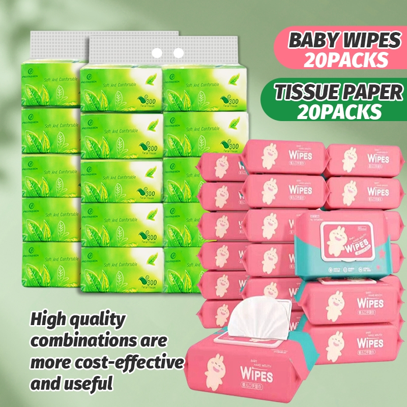 20 Packs Tissue And 20 Packs 80 Sheets Tissue Wipes For Baby Combo ...