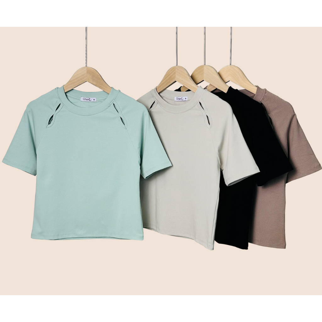 OHANI GLORY Round Neck Raglan Sleeve Blouse with Peek-a-boo- OLT821260 ...