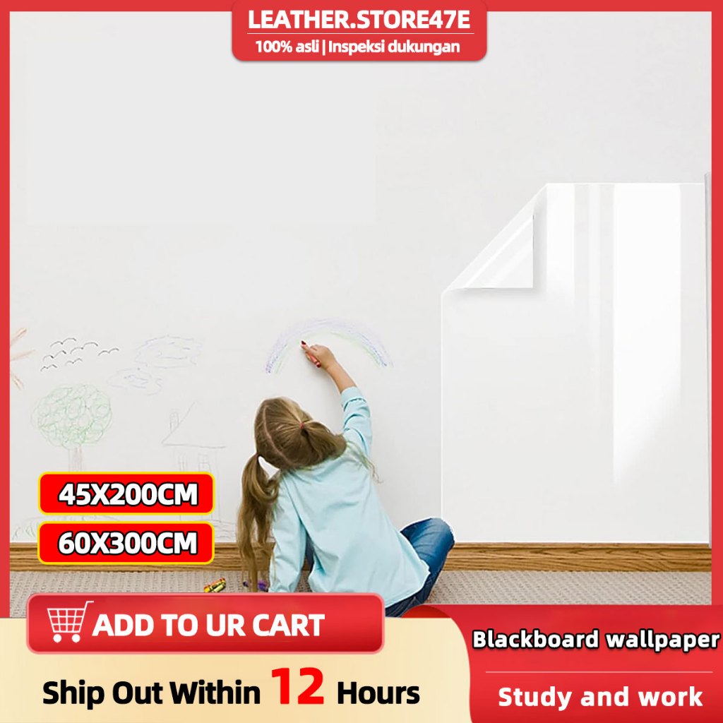 Whiteboard Sticker Wall Notice Board 45x200cm Removable Erasable Black ...