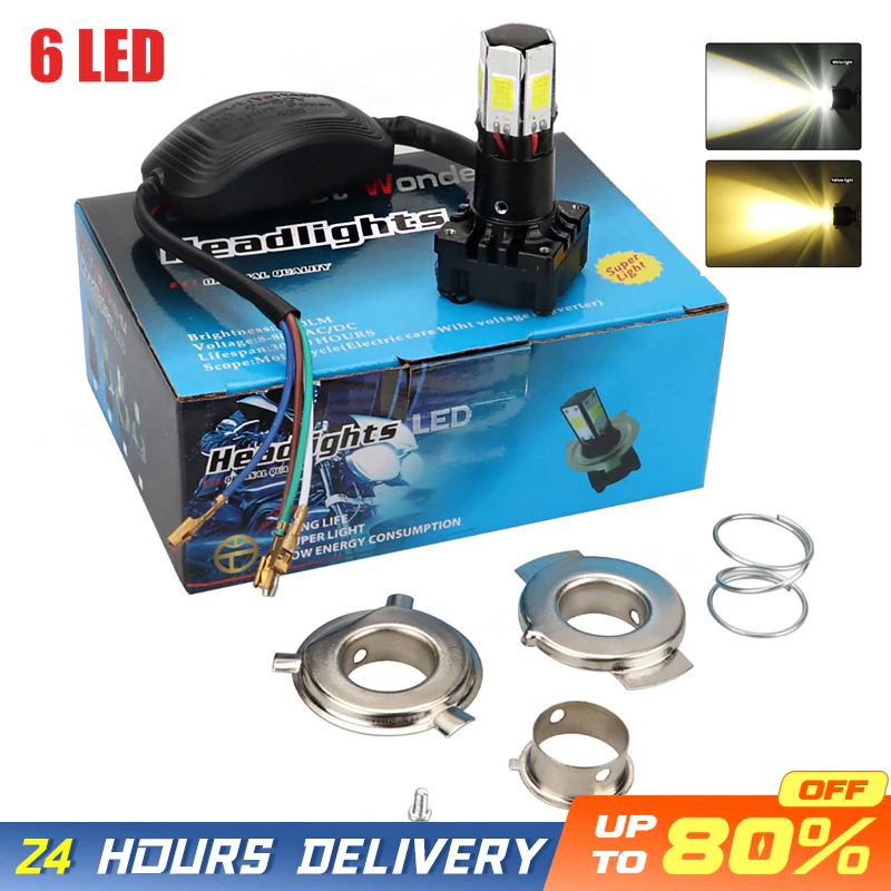40W Motorcycle Universal 6LED Headlight White 3500LM Waterproof LED ...