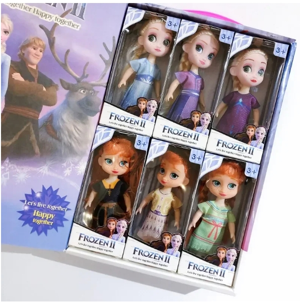6pcs/set Anime Frozen Princess Doll Set Elsa Queen Anna Princess ...