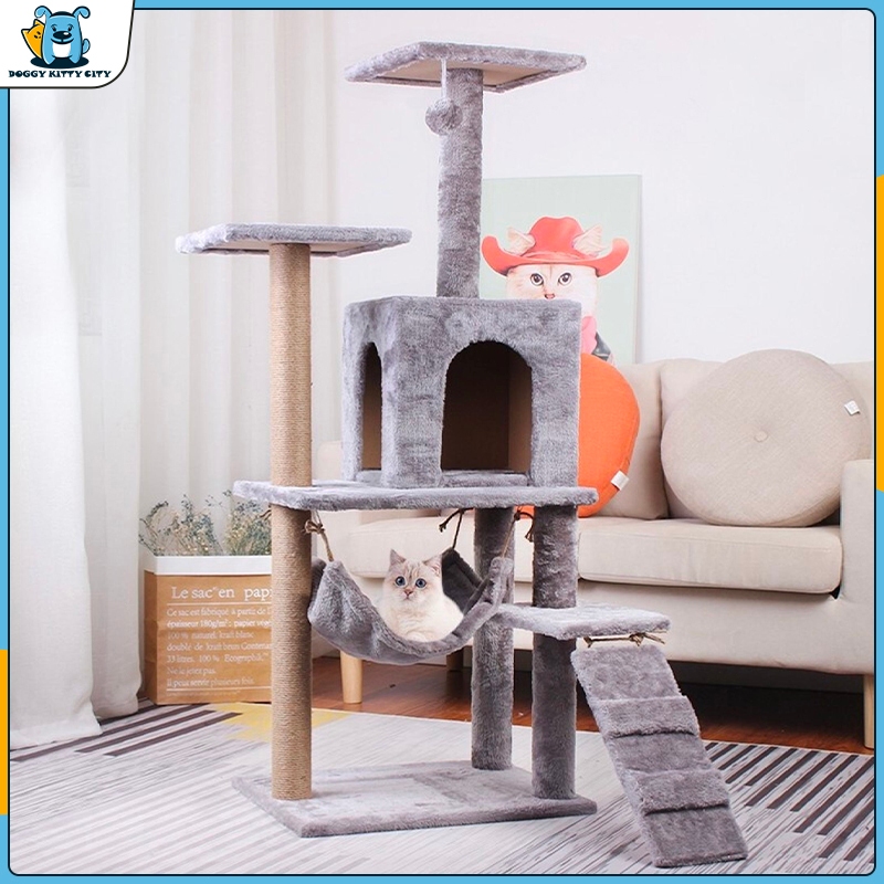 Cat Tree House Wood Cat Condo Bed Scratcher House Cat Tower Hammock Cat