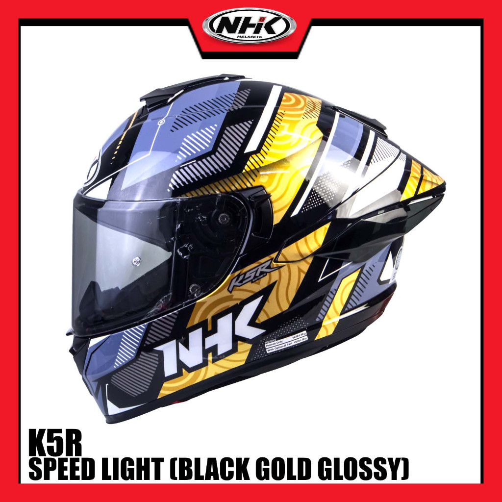 NHK Helmets K5R - Speed Light Black Gold Glossy Full Face Dual Visor Helmet | NHK Helmets ...