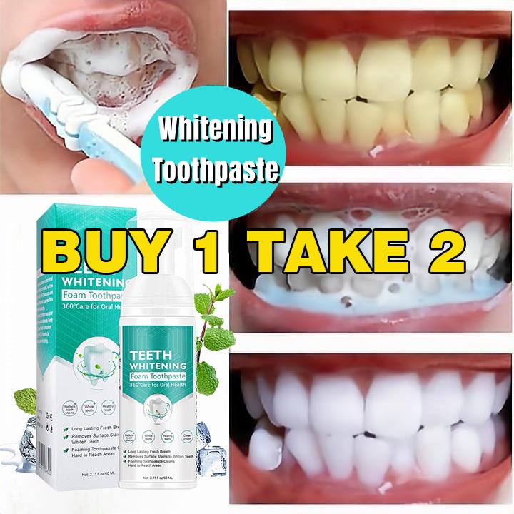 【BUY 1 TAKE 2】60ml Teeth Whitening Mousse Toothpaste Cleansing Teeth ...