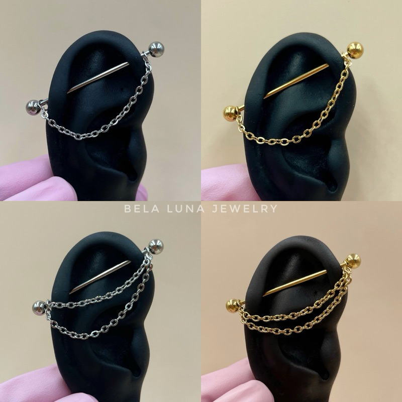 Chain Industrial Piercing 14G Barbell | Non-tarnish 316L Surgical Steel ...