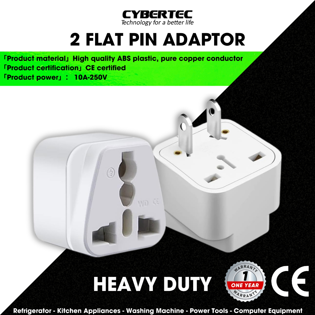CYBERTEC Universal Adapter 2 Flat Pin | UK-US Adaptor Up to 250V 10A ...