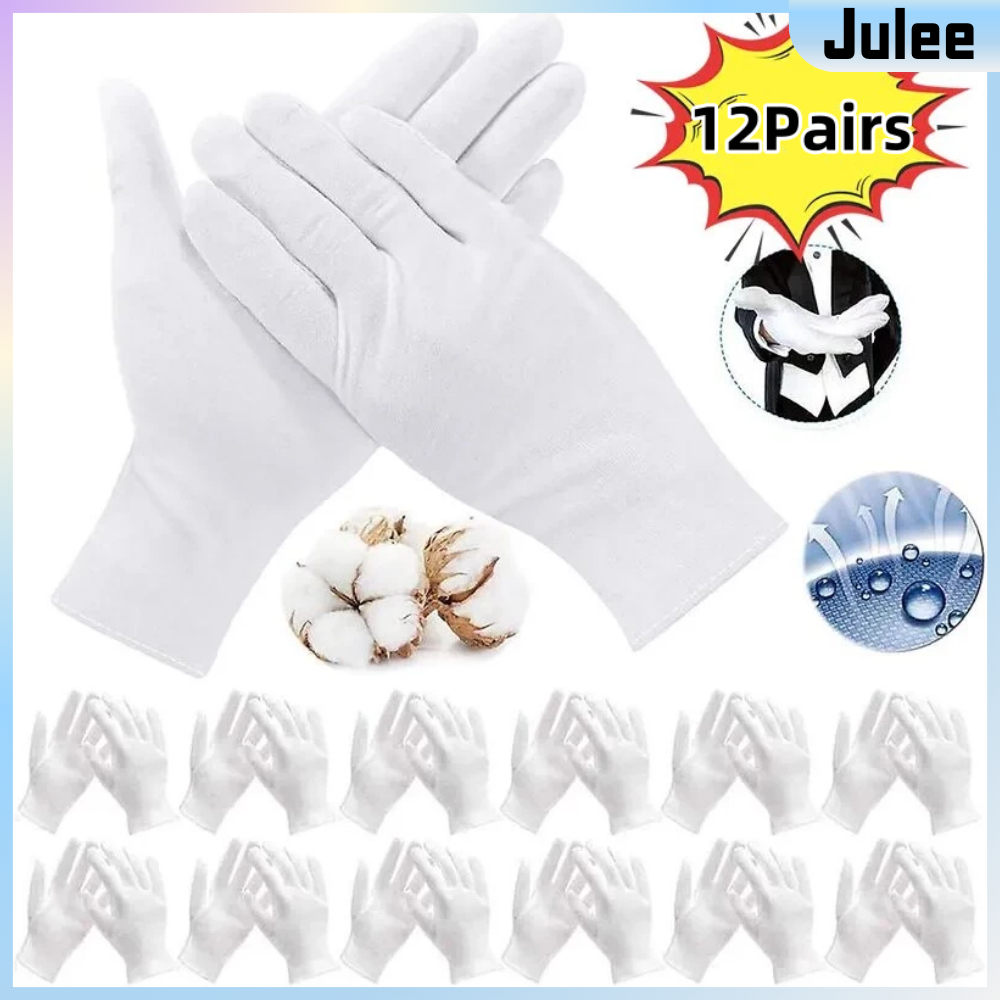 12Pairs Cotton White Gloves High Stretch Safety Gloves For Coin Jewelry ...