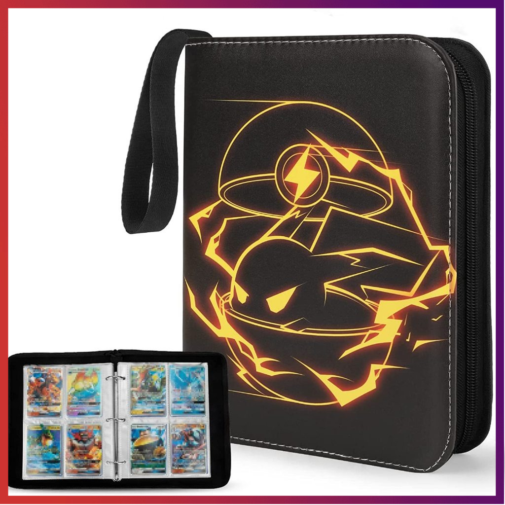 400pcs Cards Pokemon Album Pikachu Card Holder 4 Grid Zipper Collection ...