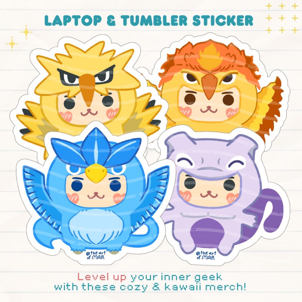Gen 1 Legendary Pokemon Stickers - Articuno Moltres Zapdos Mewtwo | Art ...