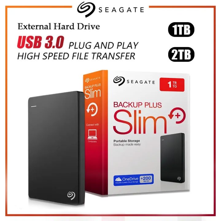 Seagate Backup Plus Slim 1TB/2TB USB 3.0 Portable External Hard Drive Super Speed Storage ...