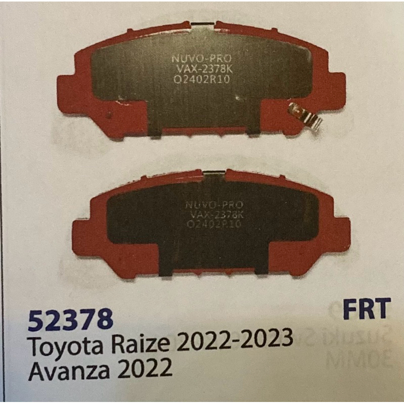 BRAKE PAD FRONT TOYOTA RAIZE 2022-2023 , AVANZA 2022 VA-52378 / VAX ...