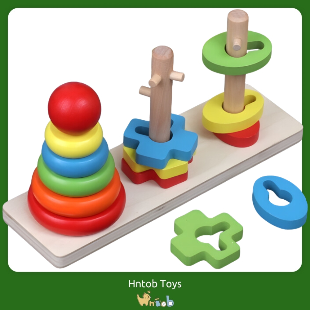 Hntob 23*12.5cm Wooden Rainbow 3 Column Tower Toys Learning ...