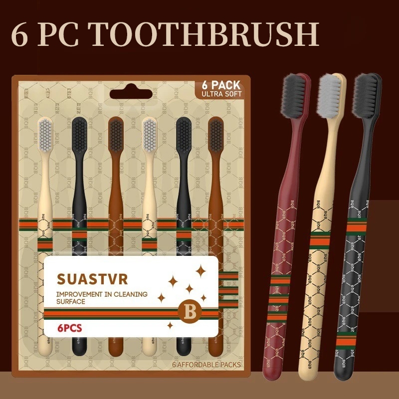 6PCS/Set Soft Toothbrush Adult Medium Toothbrush With Free Gift Box ...