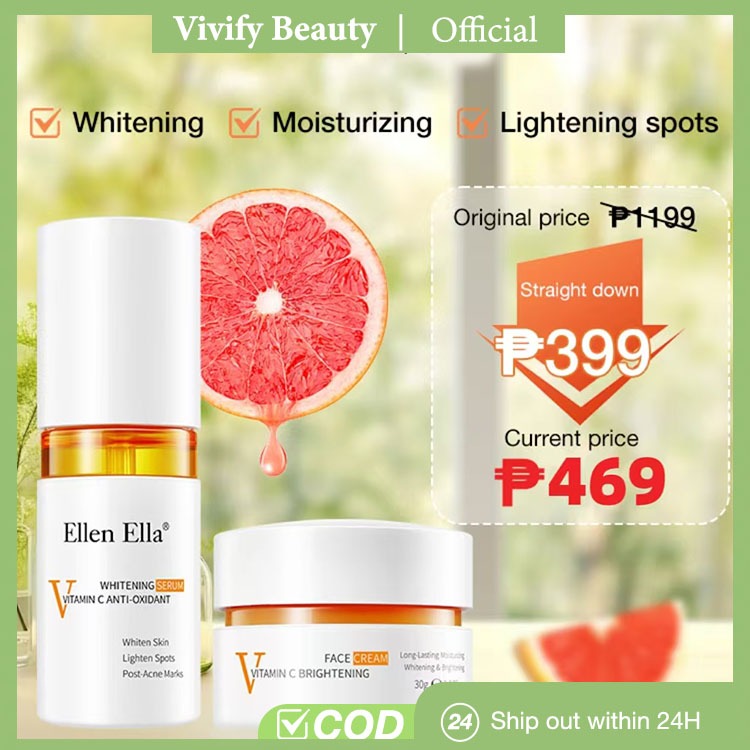Ellen Ella Vitamin C Whitening Face Serum 30ml+Face Cream 30g Dark Spot ...