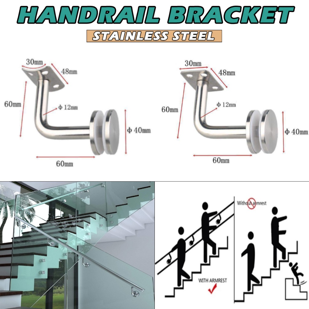 Handrail Bracket Stainless Steel Glass Balustrade Stair Wall Glass ...