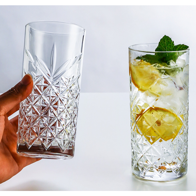 DELI Cocktail Glass Carved Colin Glass Bar Mixing Glass Juice Drink ...