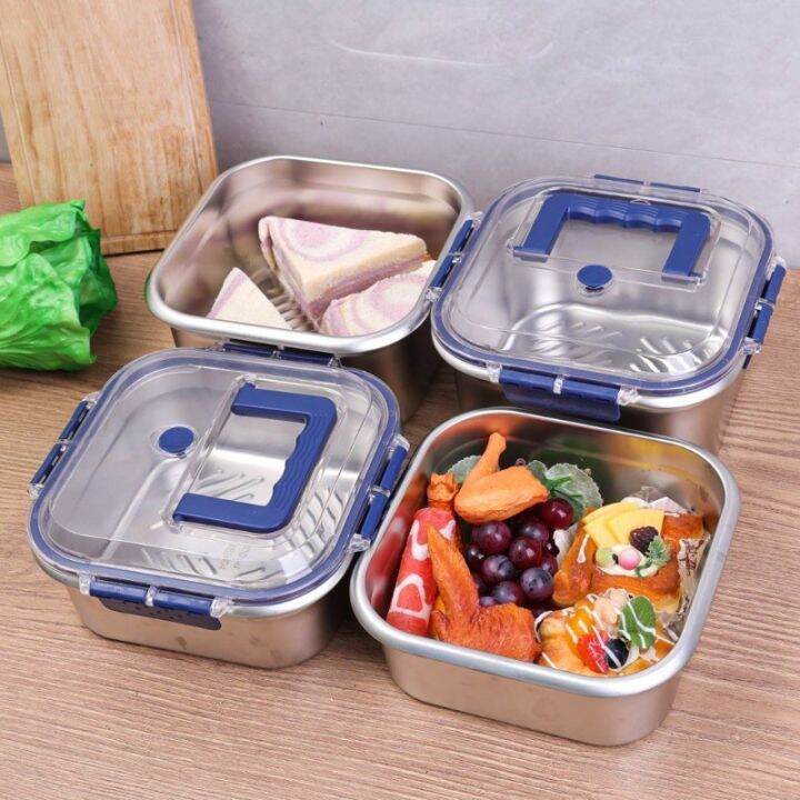 Stainless Steel Meal Box with Lid - Lunch Bento Case - Vegetable Fruit ...