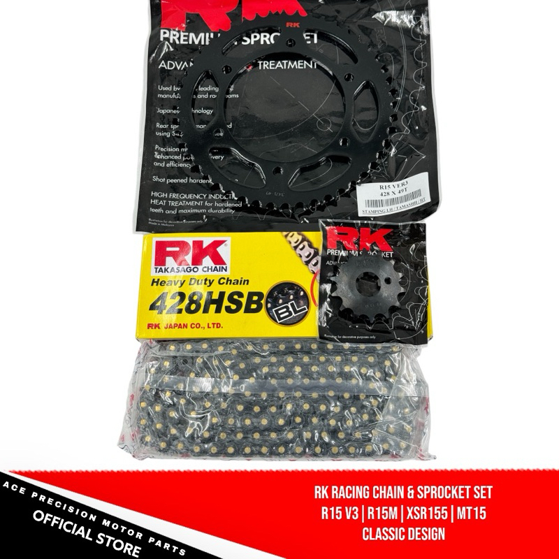 RK RACING CHAIN & SPROCKET SET R15 V3/ R15M/ MT15/ XSR155 #428 CLASSIC ...