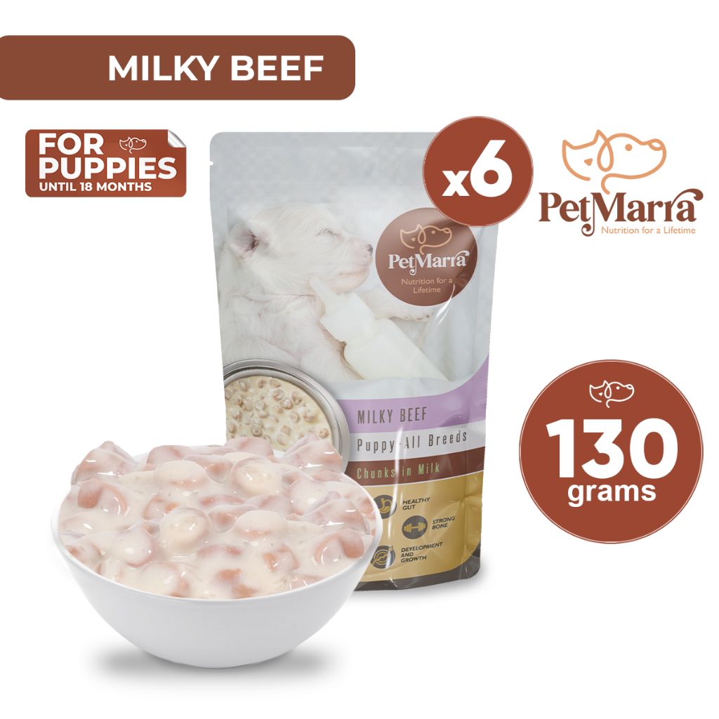 PetMarra Beef Chunks in Milk Puppy Wet Food Pouch 130g BUNDLE OF 6 | Shopee Philippines