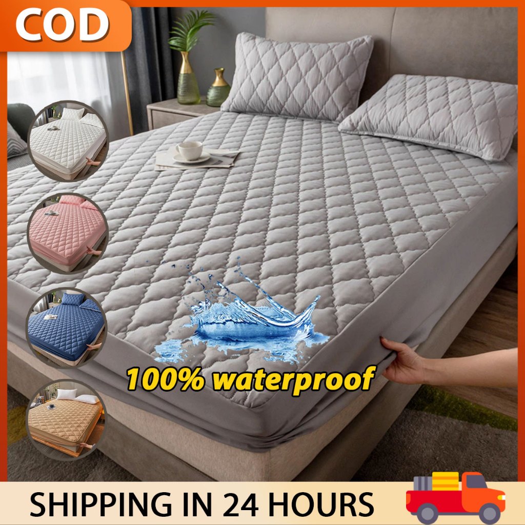 Waterproof Bedsheet Thicken Quilted Cotton Pad Bed Single/Queen/King ...