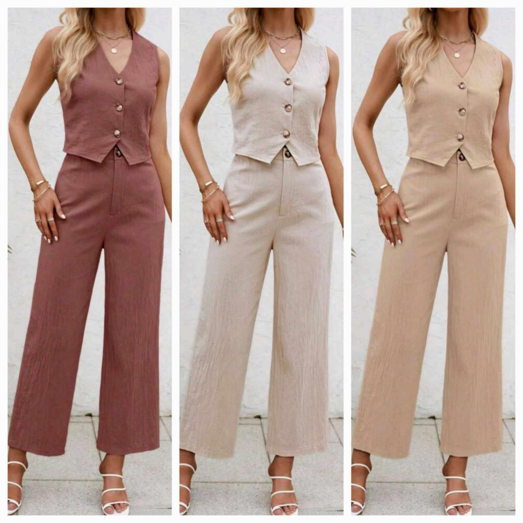 ANNECasual Plain Color Vest and Pants Sets Terno Coordinates - fits XS ...
