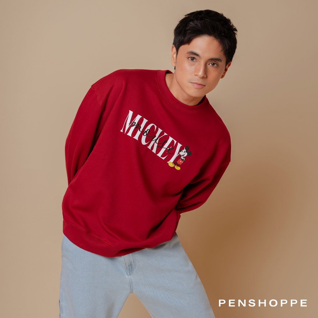 Penshoppe Disney Mickey Mouse Relaxed Fit Pullover Sweater For Men (Red ...