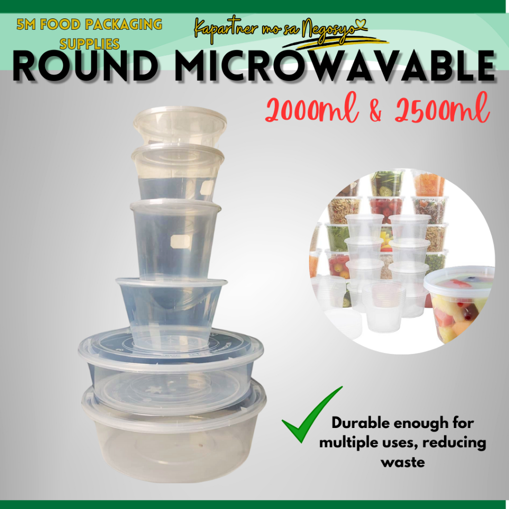 5pcs Round Microwavable Food Container BIG SIZE Ro2000ml Ro2500ml shp3 ...