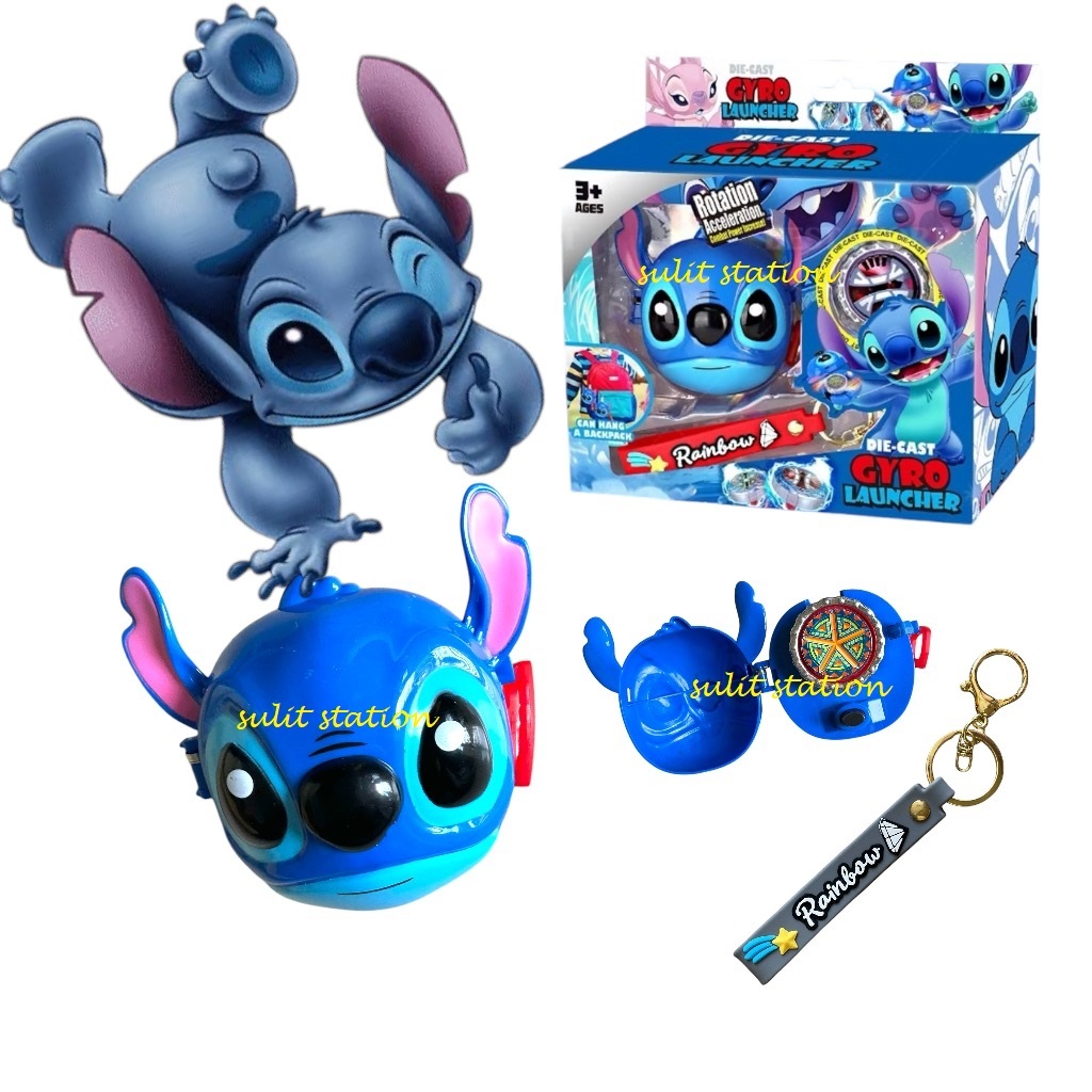 LILO STITCH KIDS 3D HEAD TOY GYRO TRUMPO GEAR PULL STRING LAUNCHER ...