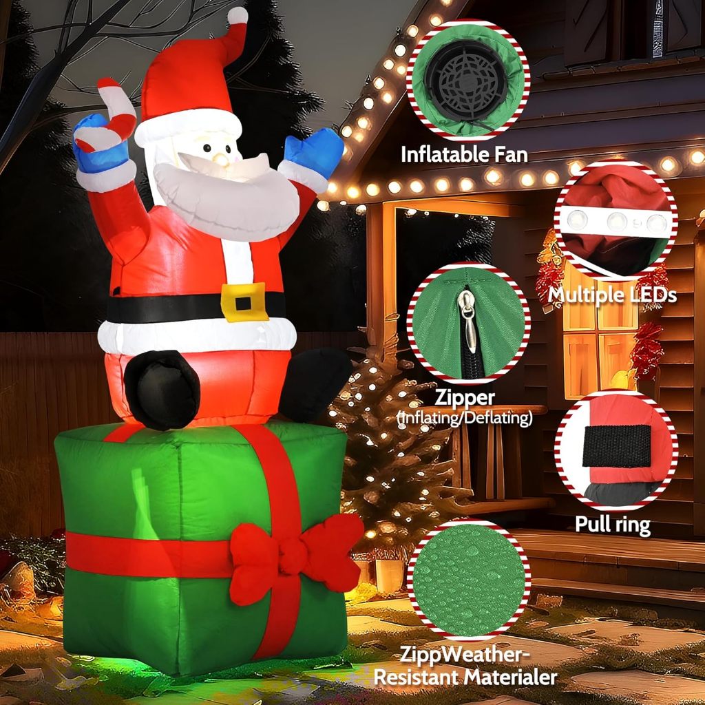 6 FT Inflatable Christmas Santa Claus with Candy Cane Waterproof Blow ...