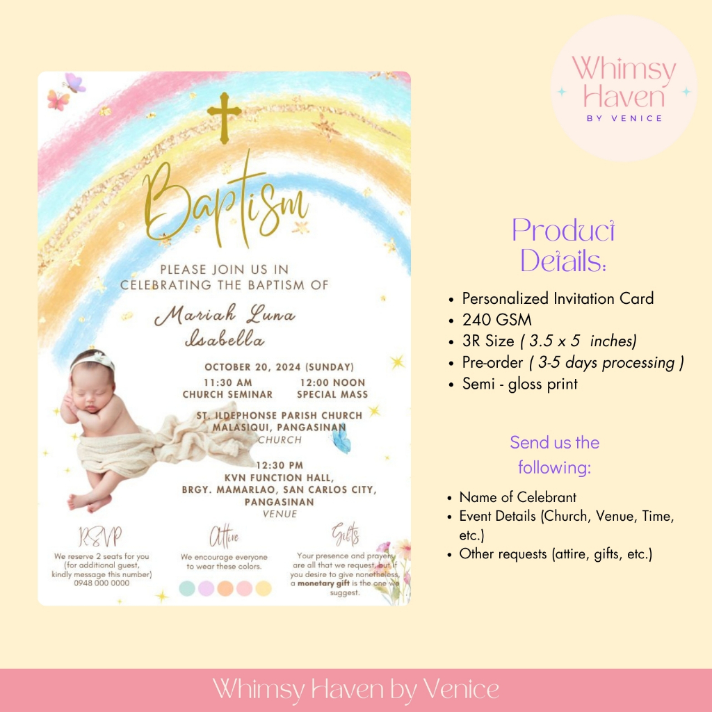 Personalized Baptism Christening Dedication Invitation Card 3R Size ...