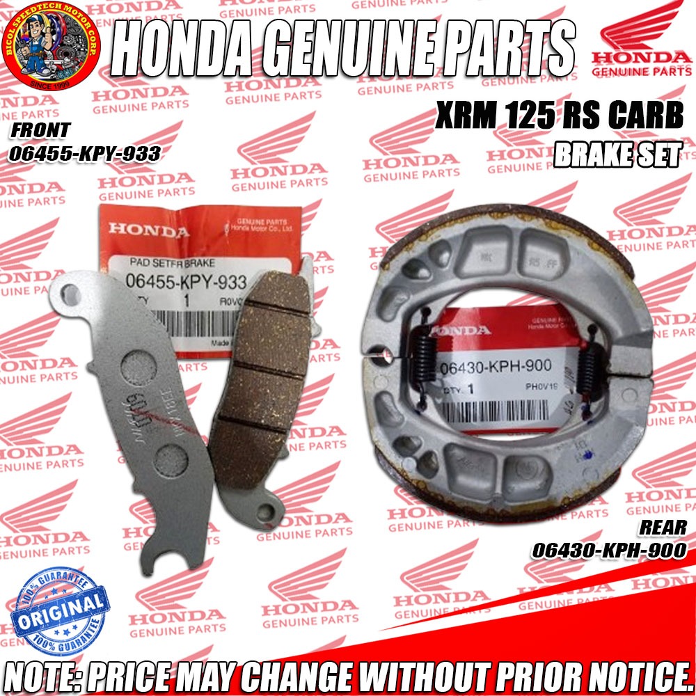 RS 125 CARB BRAKE SET (HPI) (GENUINE: FRONT PAD- 06455-KPY-933 / REAR ...