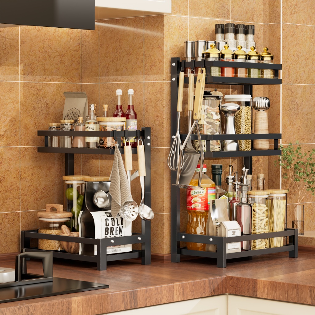 3 Tier Kitchen Condiment Organizer Kitchen Spice Storage Rack Black ...