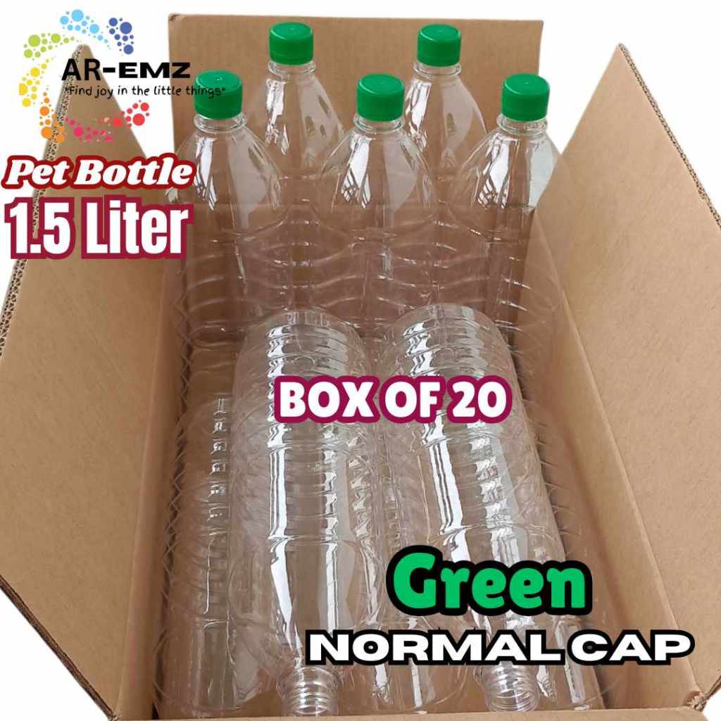 AR-EMz 20 PCS (1.5 Liter) Empty Clear Plastic Pet Bottles W/ Green ...