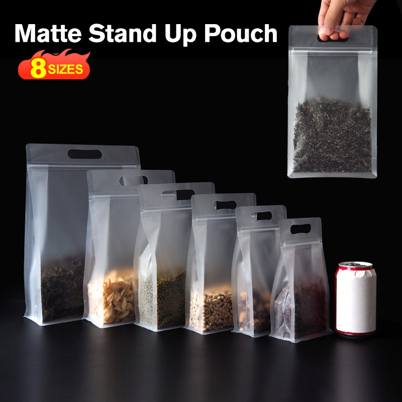 50pcs Full Clear Matte Stand Up Pouch With Handle Bag Resealable For ...