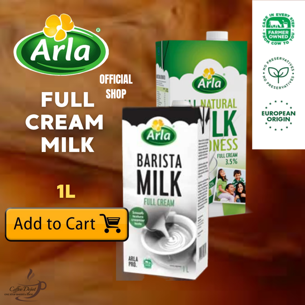 Arla Full Cream Milk and ARLA PRO Barista Full Milk 1L x6 Perfectly Formulated for Hot Drinks ...