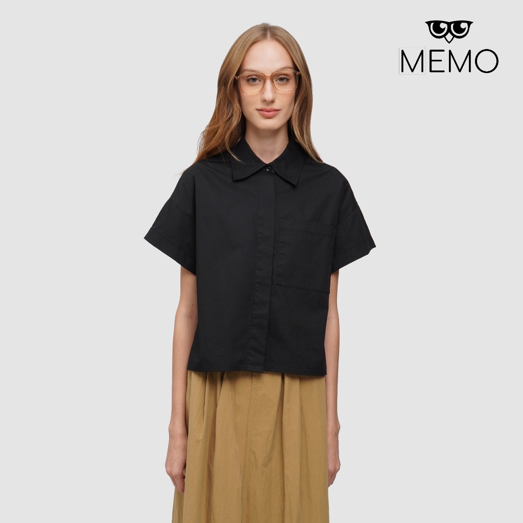 Memo Shirt With One-Pocket Detail For Women (Black) | Shopee Philippines