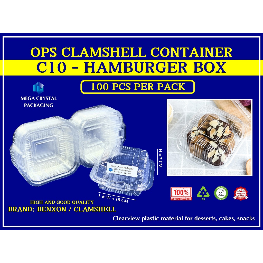 [ 100 Pcs. ] Clamshell Container OPS C10 Hamburger Box CLEAR | Shopee ...
