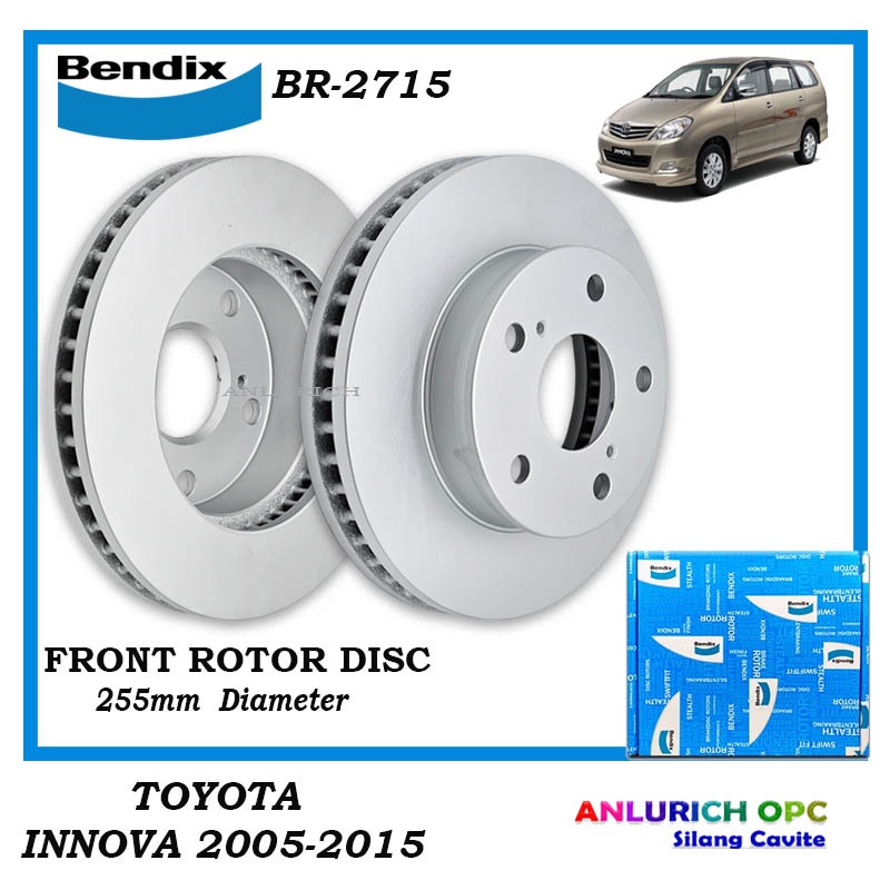 BENDIX FRONT ROTOR DISC TOYOTA INNOVA 2005-2015 (255mm DIAMETER) BR-2715 | Shopee Philippines