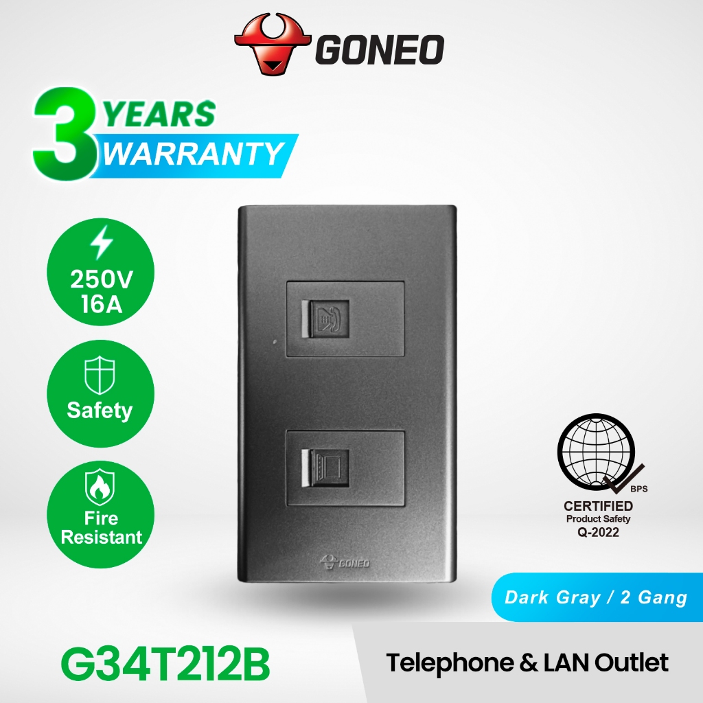 GONEO CAT3/CAT6 Telephone & Lan Outlet socket 16A G34T212B(T6) | Shopee ...