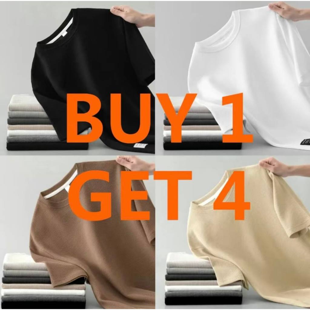 MRJ【BUY1 GET4】Plain Waffle T-Shirt For Men Or Unisex Short Sleeve Crew ...