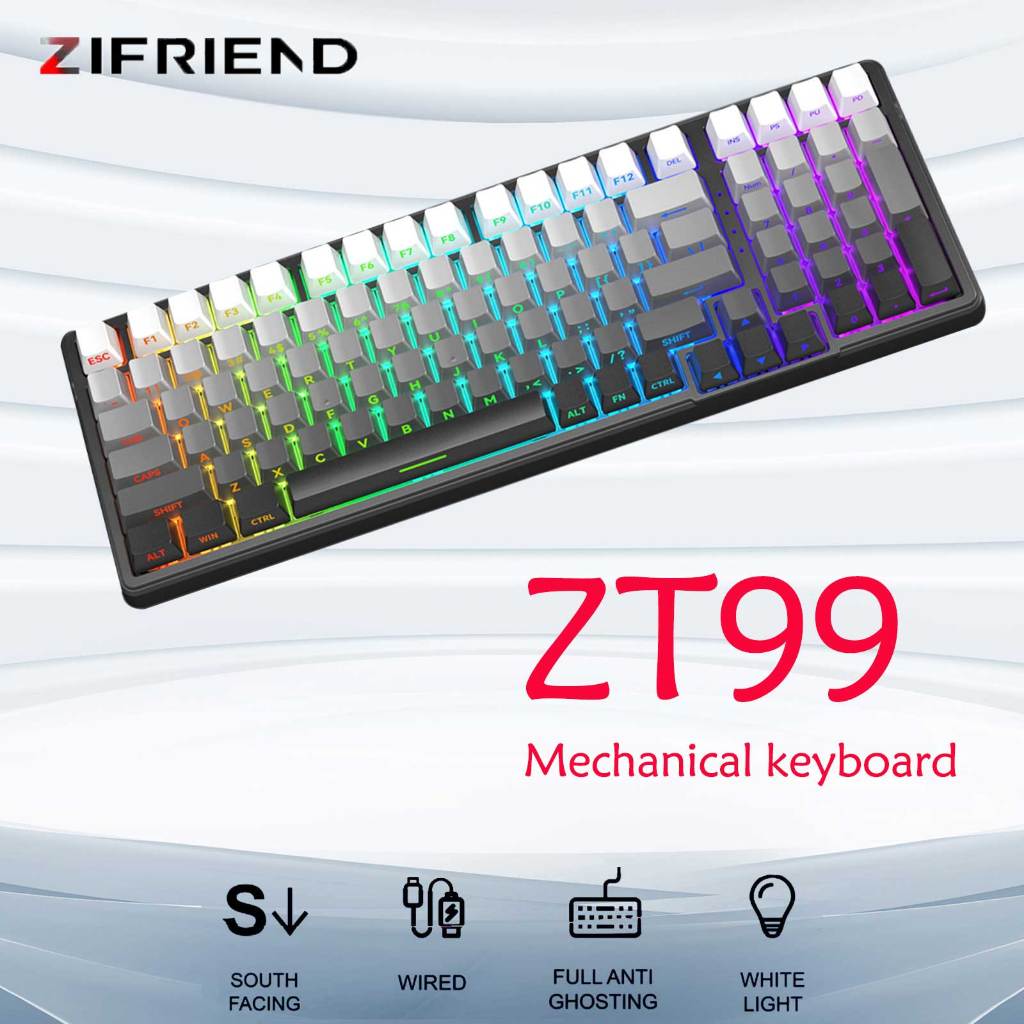 ZIFRIEND ZT99 RGB Wired Mechanical Keyboard Blue/Red/Silver Switch for ...