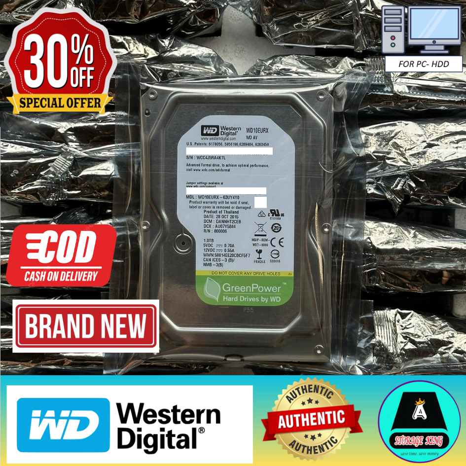 Western Digital Green 1TB WD10EURX SATA 6Gb/s Internal Hard Drive HDD ...