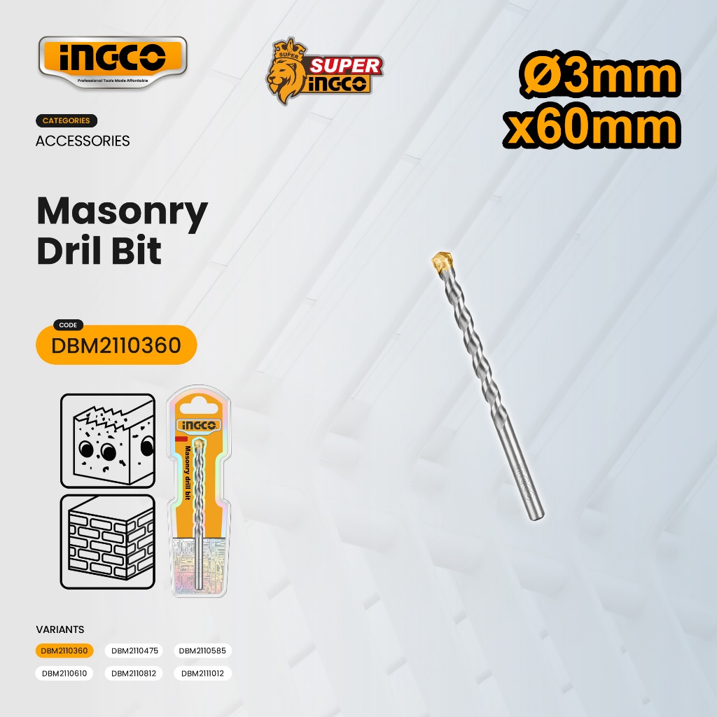 Ingco Masonry Drill Bit 3mm -10mm Masonry Twist Hole Drilling Bits for ...